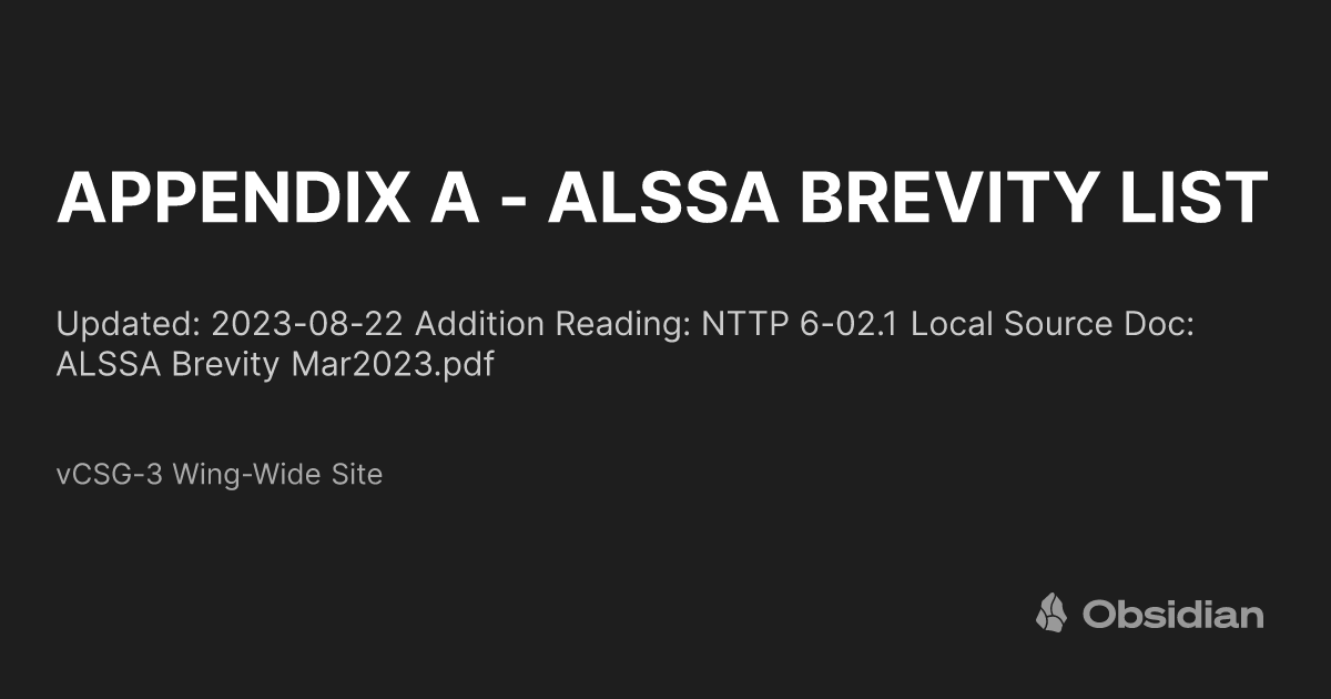 APPENDIX A - ALSSA BREVITY LIST - vCSG-3 Wing-Wide Site